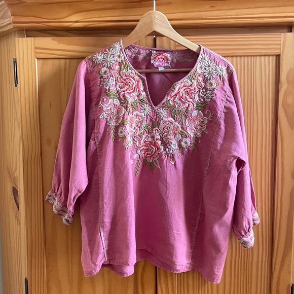 Johnny Was | Tops | Johnny Was Linen Floral Embroidered Dusty Rose Top ...